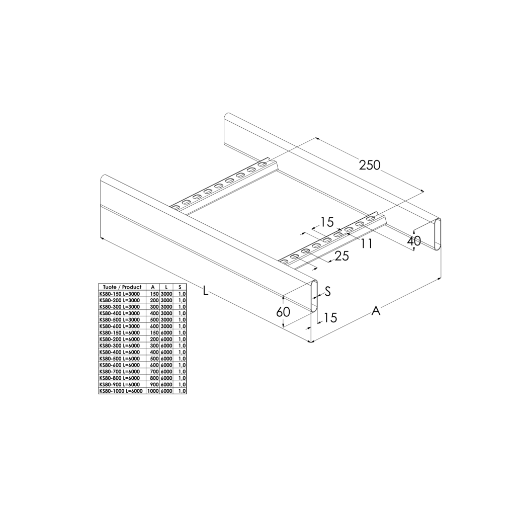 KS80-600 L=3000 HDG - Meka
