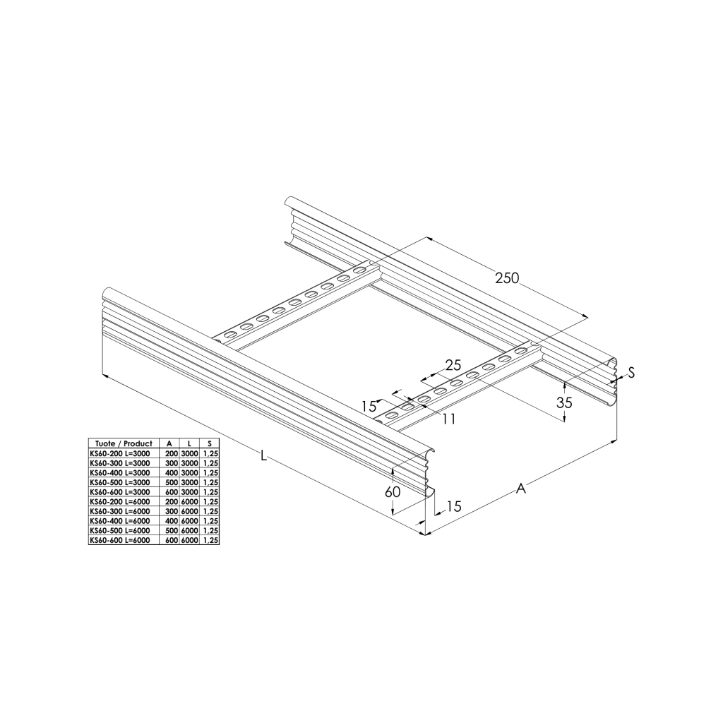 KS60-200 L=6000 PG - Meka
